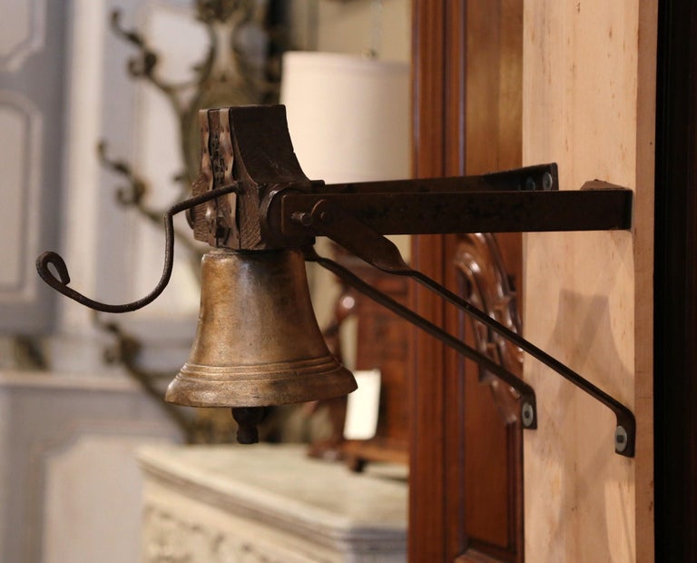 19th Century French Bronze Bell with Original Metal and Oak Wall ...