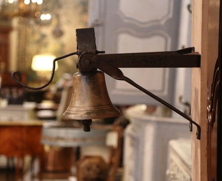 19th Century French Bronze Bell with Original Metal and Oak Wall ...