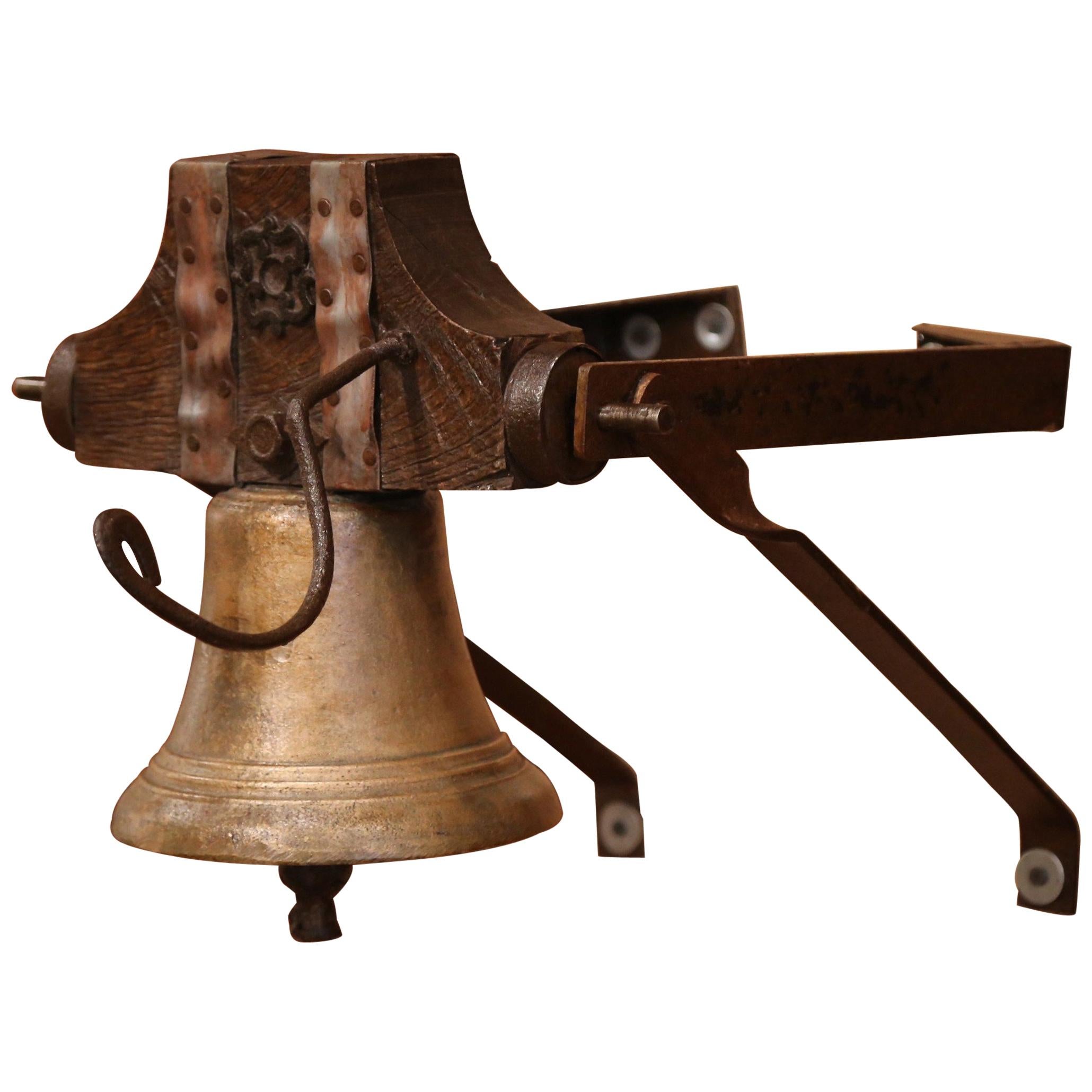19th Century French Bronze Bell with Original Metal and Oak Wall ...