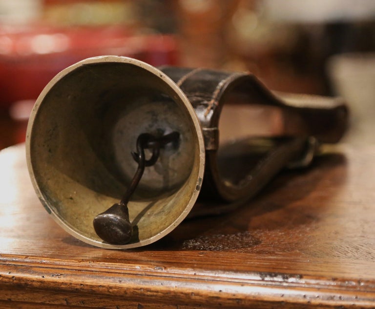 19th Century French Bronze Cow Bell with Leather Strap and Buckle ...