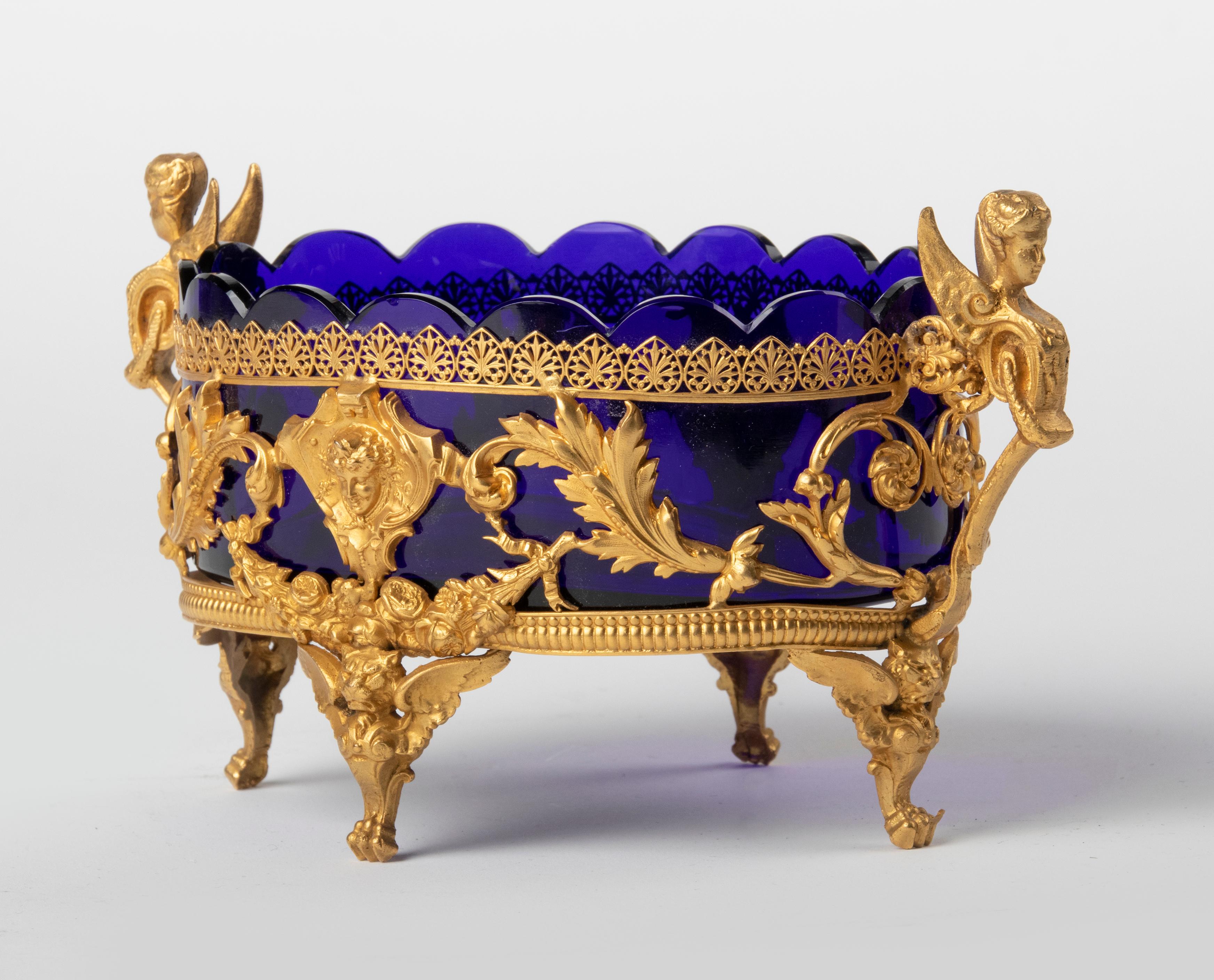 19th Century French Bronze Ormolu Gilt Bowl with Glass Liner at 1stDibs