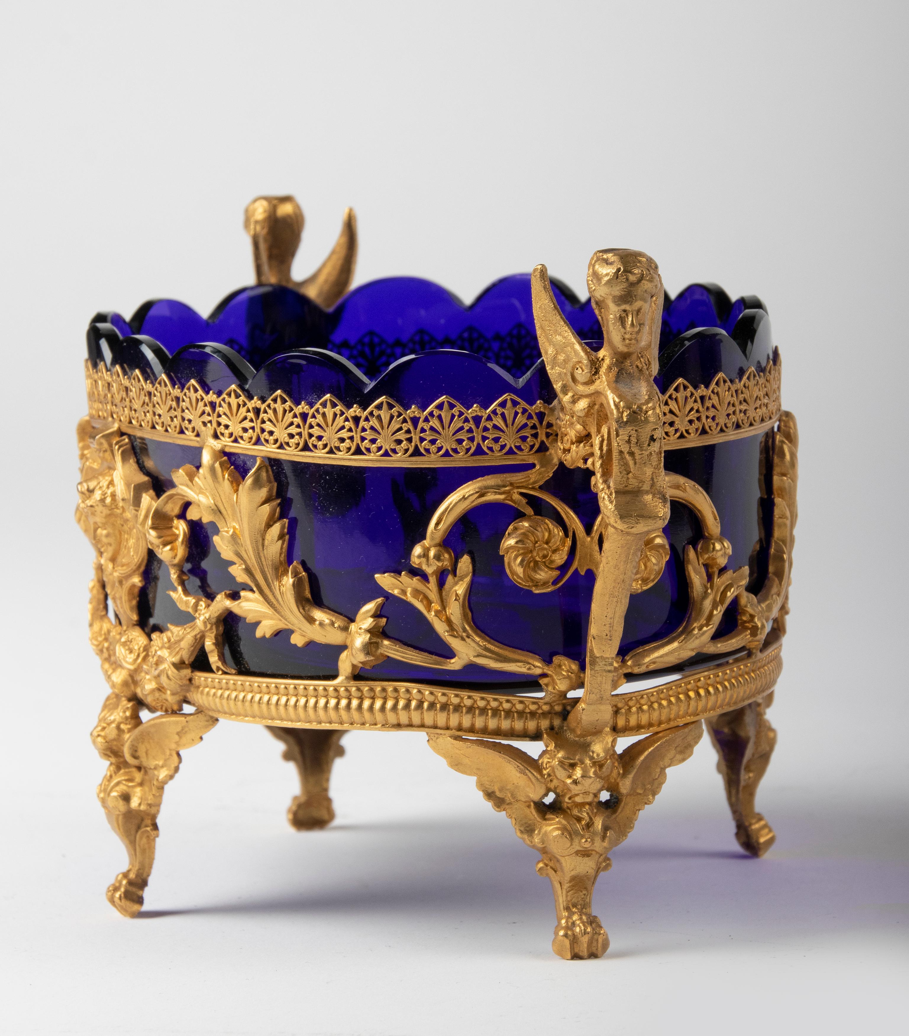 19th Century French Bronze Ormolu Gilt Bowl with Glass Liner at 1stDibs