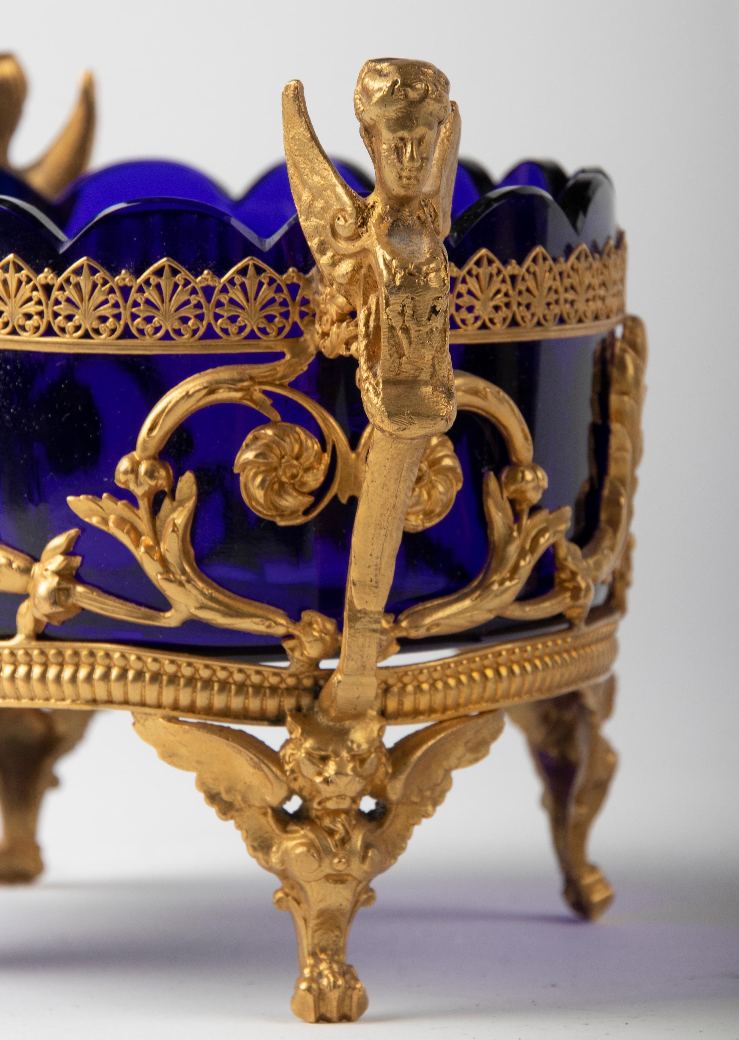 19th Century French Bronze Ormolu Gilt Bowl with Glass Liner at 1stDibs