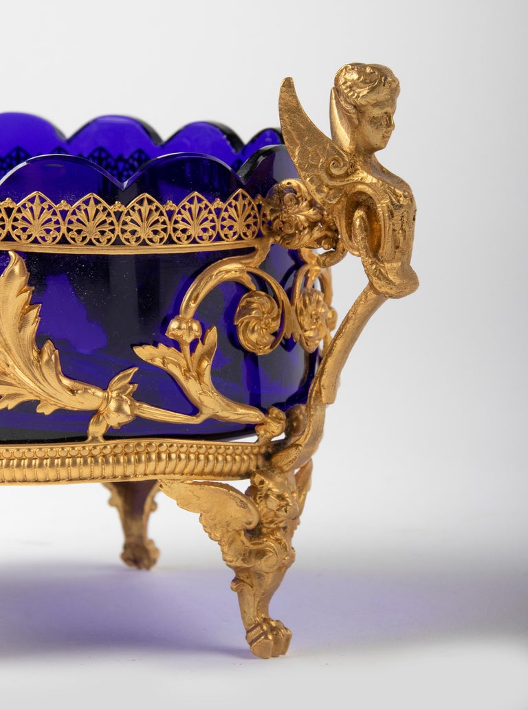 19th Century French Bronze Ormolu Gilt Bowl with Glass Liner at 1stDibs