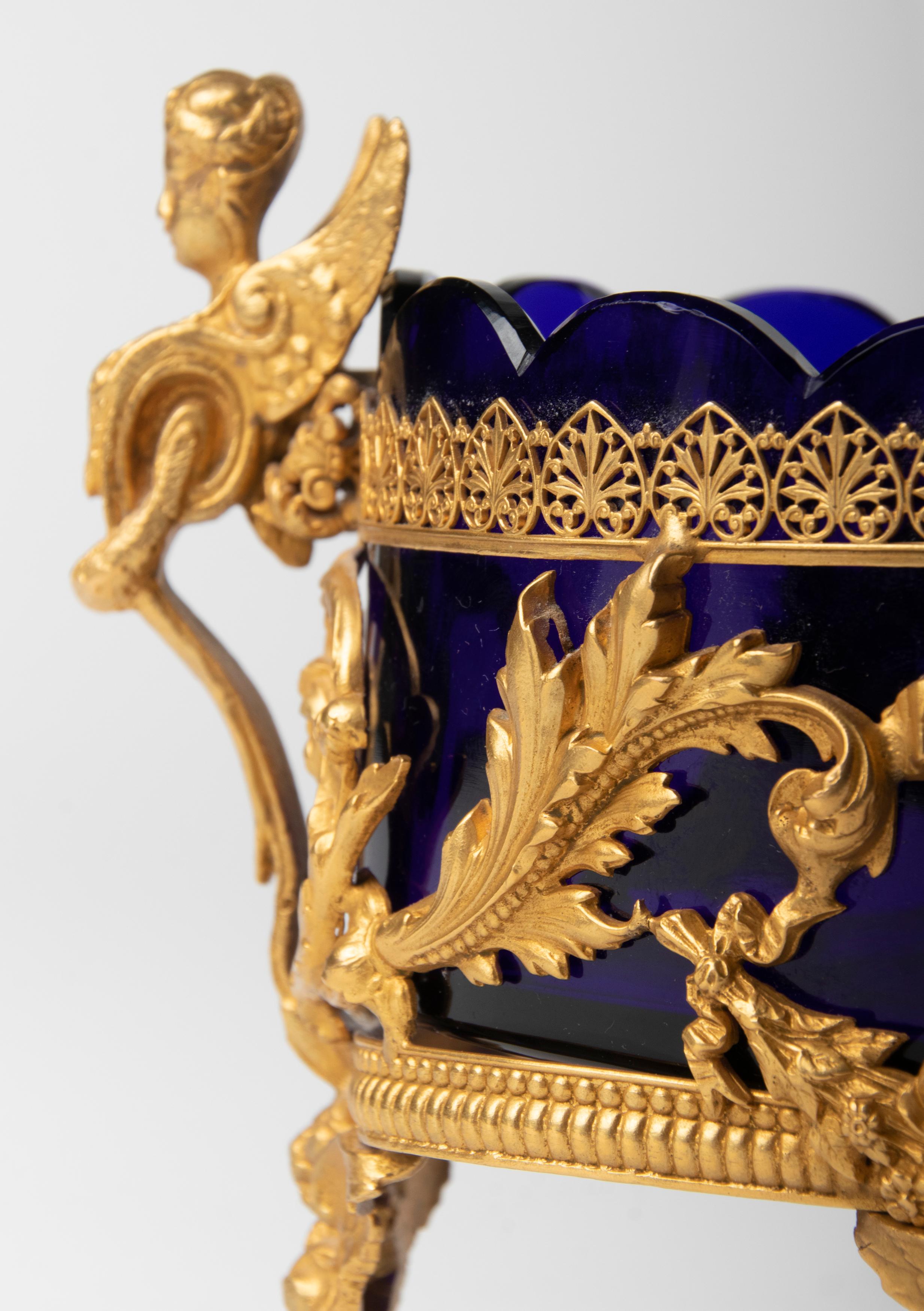 19th Century French Bronze Ormolu Gilt Bowl with Glass Liner at 1stDibs