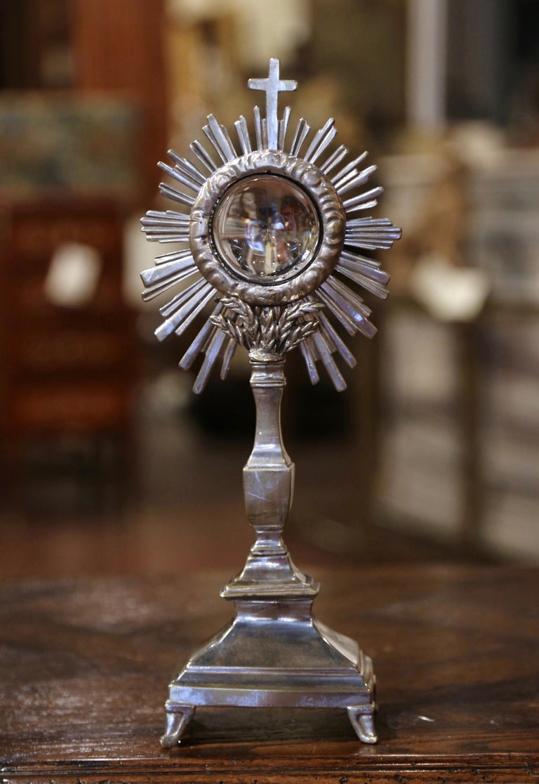 19th Century French Bronze Silvered Catholic Monstrance with Cross and ...