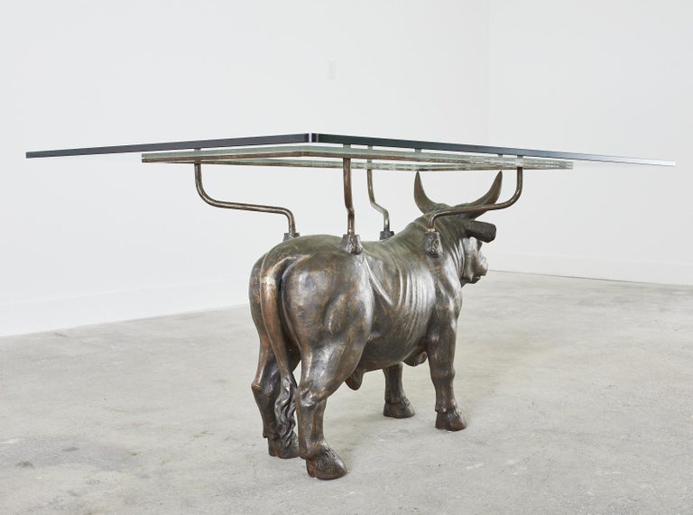 19th Century French Bronzed Iron Bull Dining Table For Sale at 1stDibs