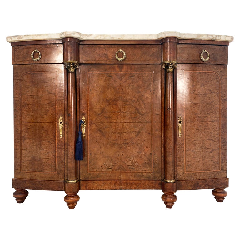 19th Century French Empire Burl Walnut Marble-Top Server at 1stDibs