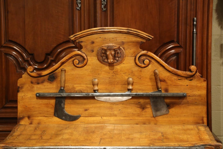 19th Century French Butcher Block with Antique Meat Cleavers Knives at ...