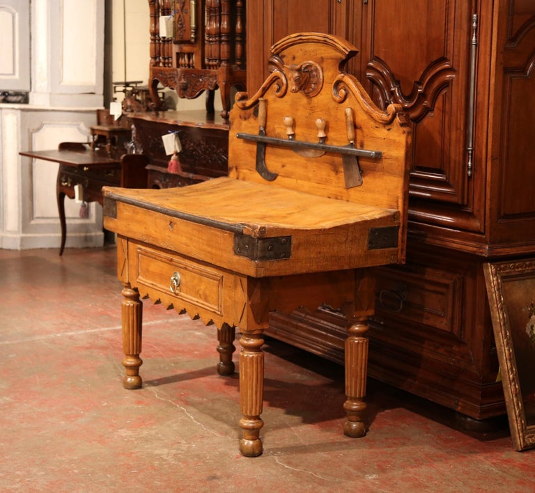 19th Century French Butcher Block with Antique Meat Cleavers Knives at ...