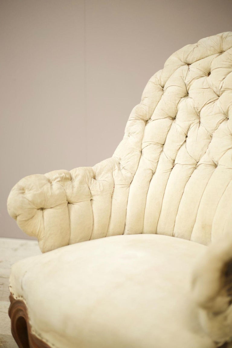 19th Century French Buttoned Iron Back Armchair For Sale at 1stDibs