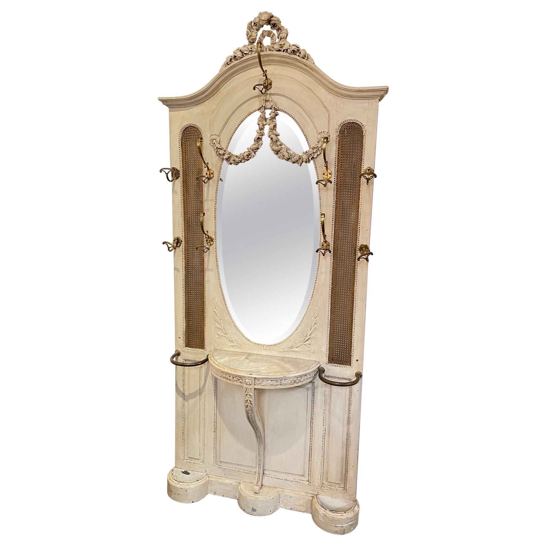 19th Century French, Painted Iron, Hall Tree with Oval Mirror at 1stDibs