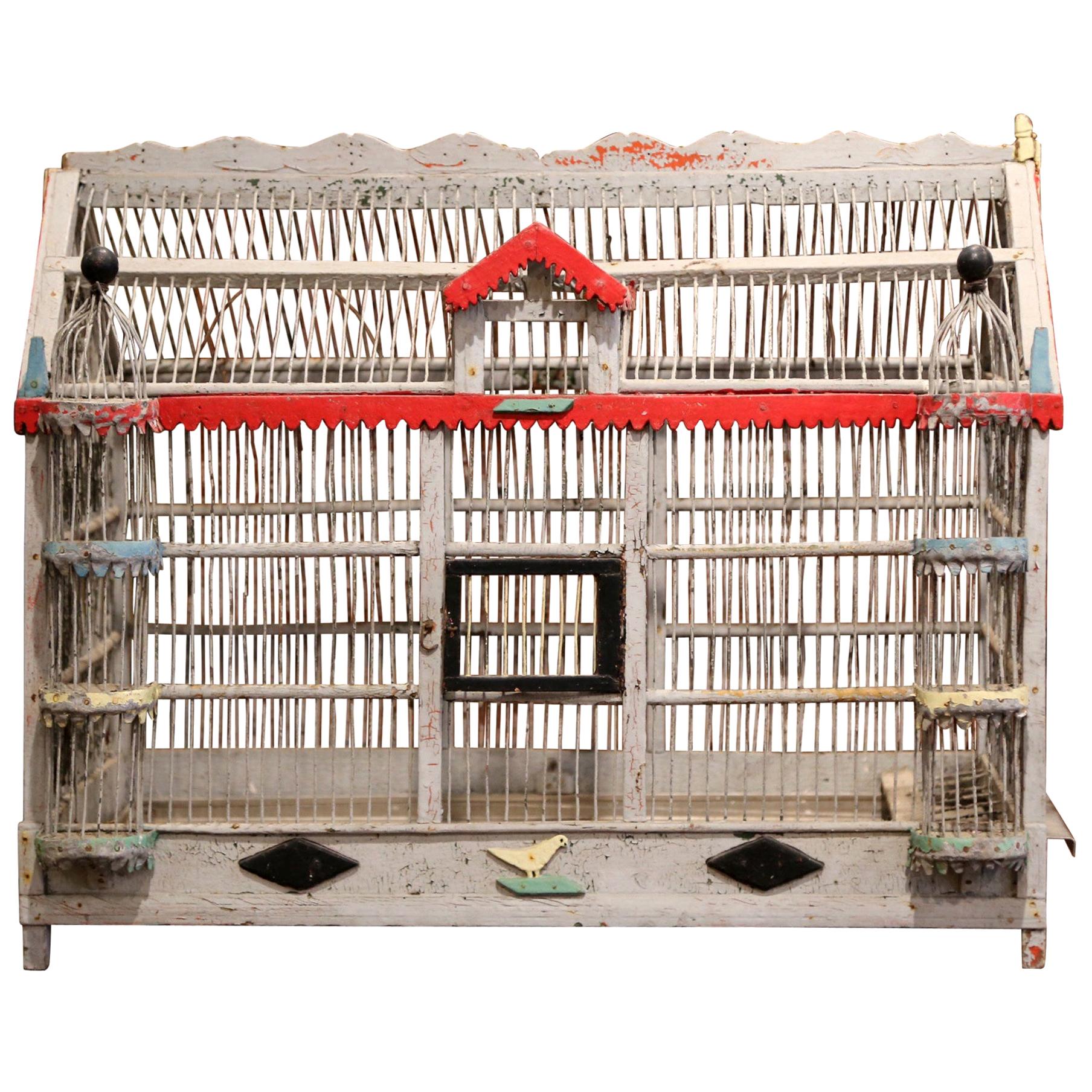 19th Century French Automaton Brass Cage with Two Singing Birds at 1stDibs