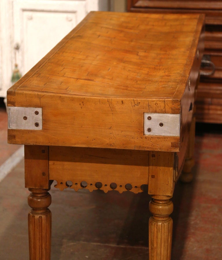19th Century French Carved Beech and Iron Butcher Block For Sale at 1stDibs