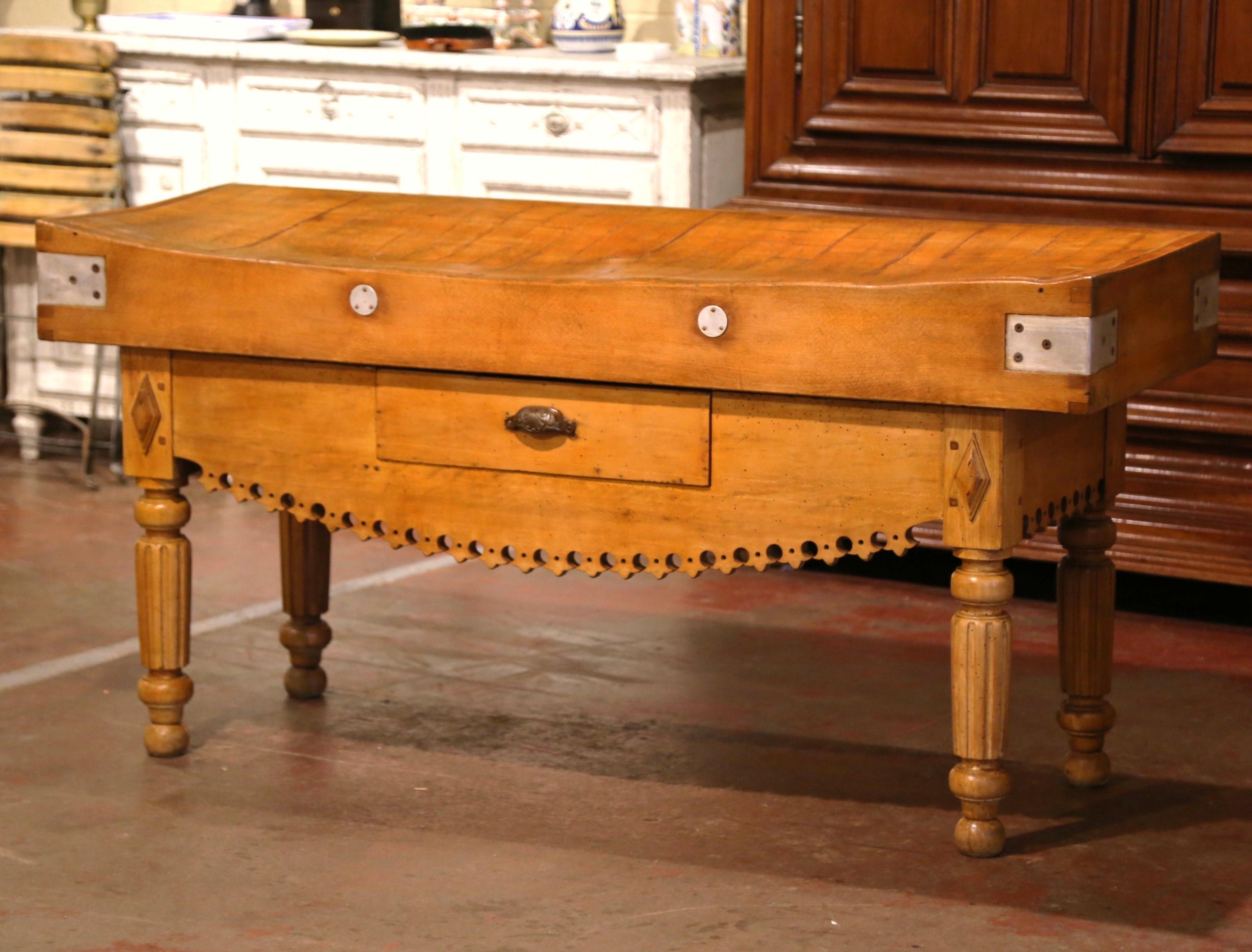 19th Century French Carved Beech and Iron Butcher Block For Sale at 1stDibs
