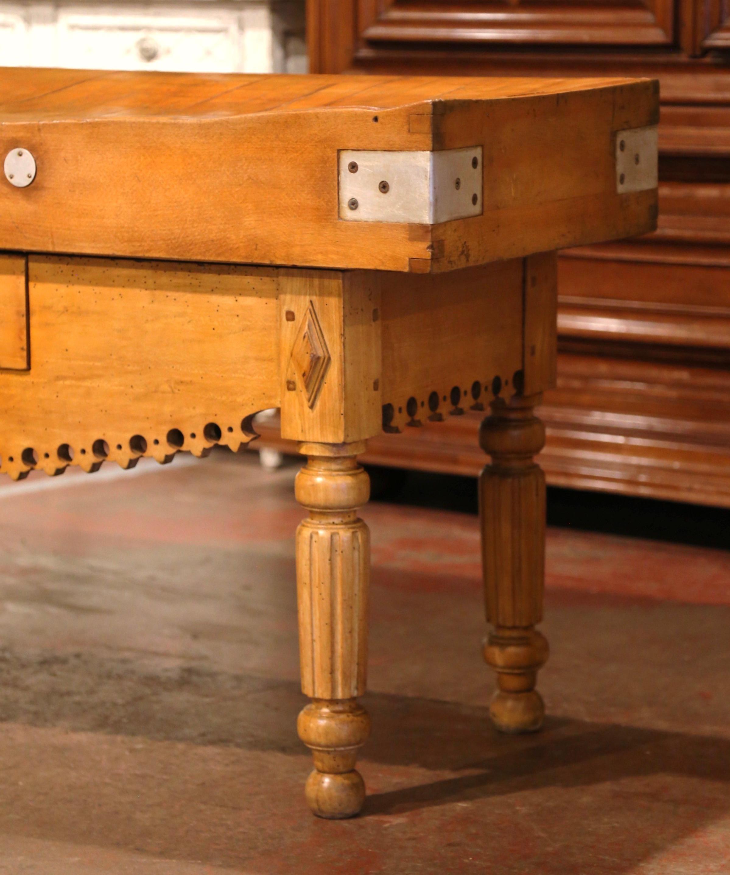 19th Century French Carved Beech and Iron Butcher Block For Sale at 1stDibs