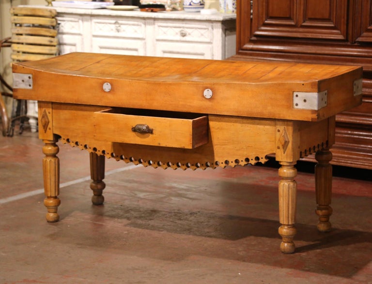 19th Century French Carved Beech and Iron Butcher Block For Sale at 1stDibs