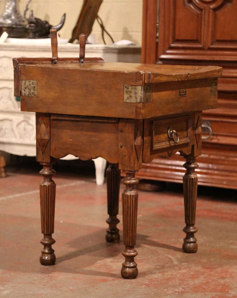 19th Century French Carved Beech Butcher Block with Two Meat Cleaver ...