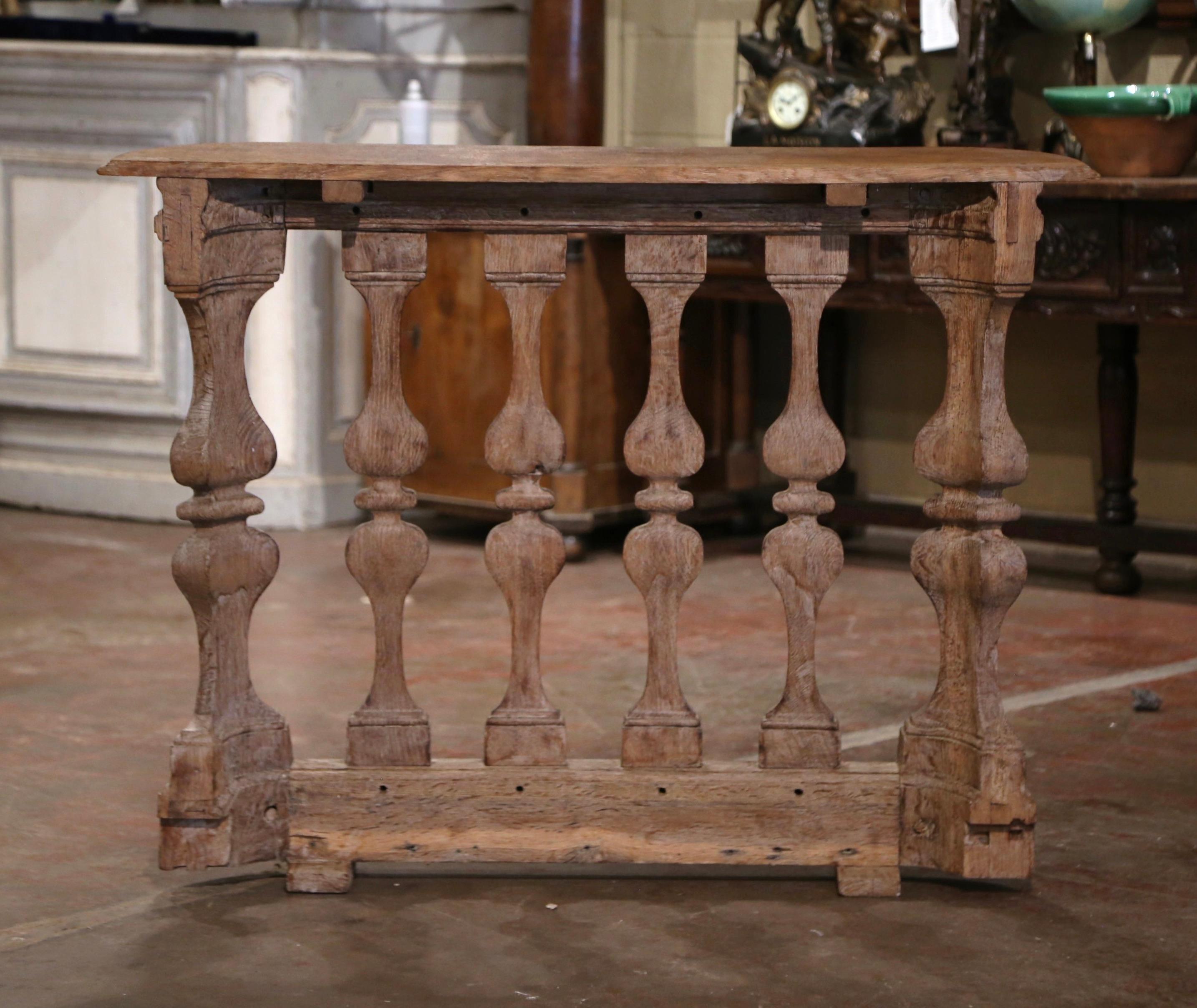 19th Century French Carved Bleached Oak Balustrade Console Table For ...