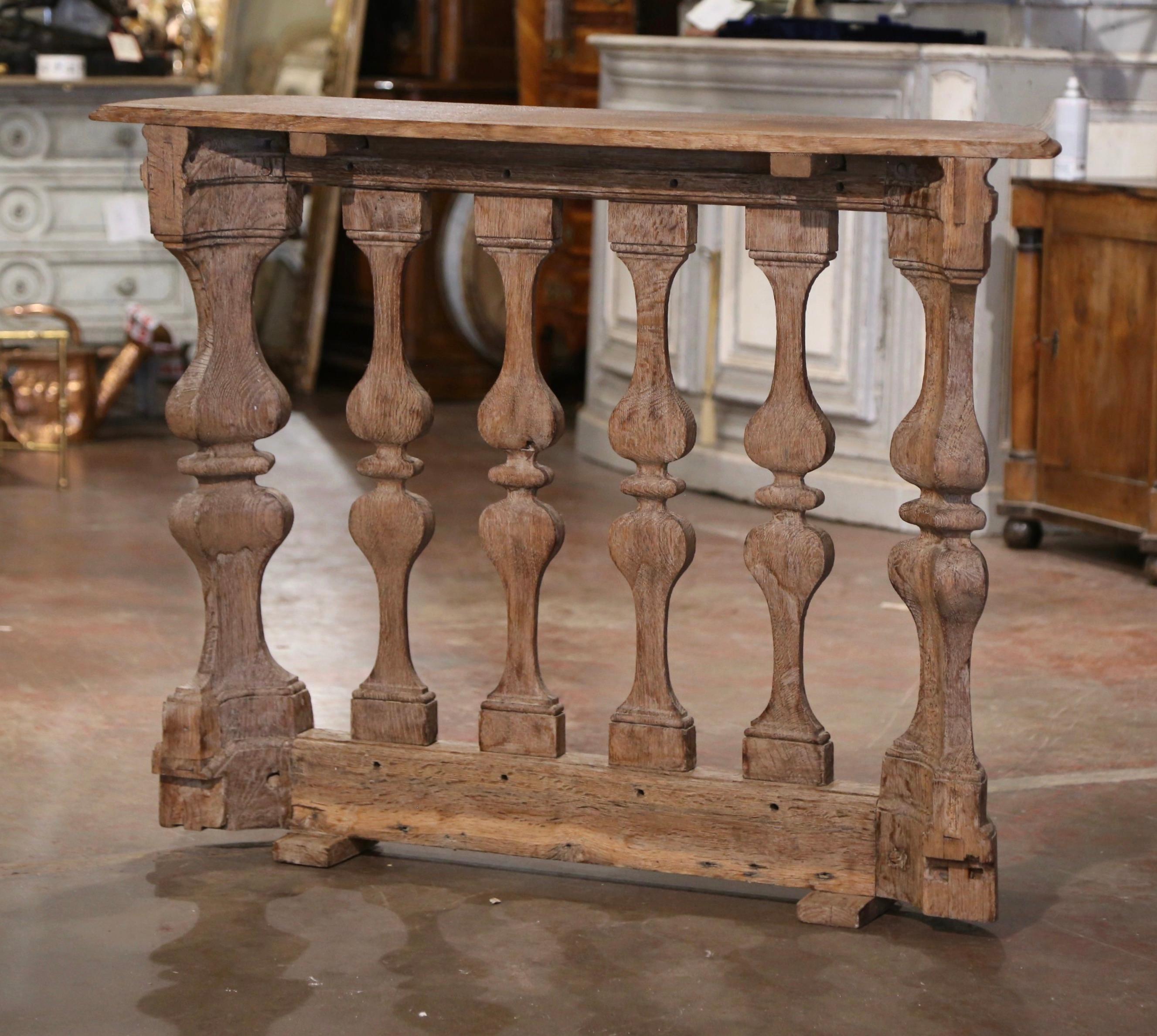 19th Century French Carved Bleached Oak Balustrade Console Table For ...