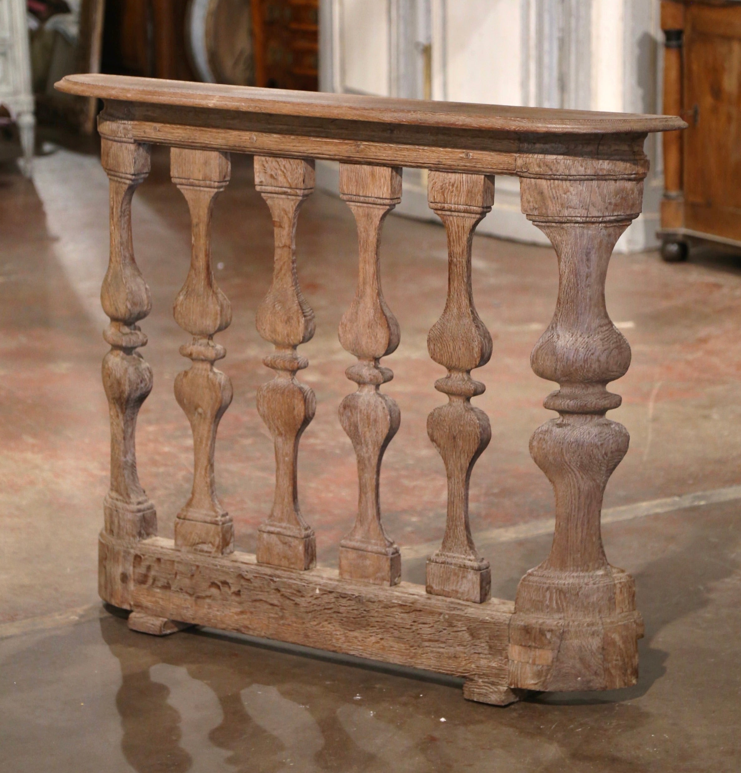 19th Century French Carved Bleached Oak Balustrade Console Table For ...