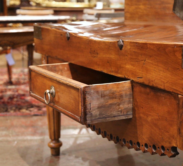 19th Century French Carved Butcher Block with Back and Bronze Cow Head ...