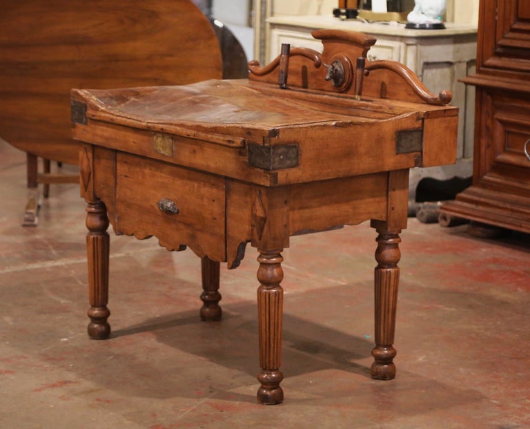 19th Century French Carved Butcher Block with Back and Meat Cleaver ...