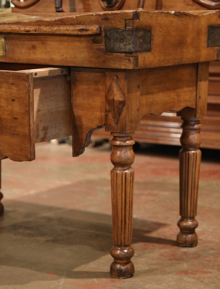 19th Century French Carved Butcher Block with Back and Meat Cleaver ...