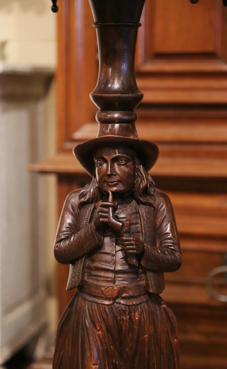 19th Century French Carved Chestnut Pedestal Table with Breton Man ...