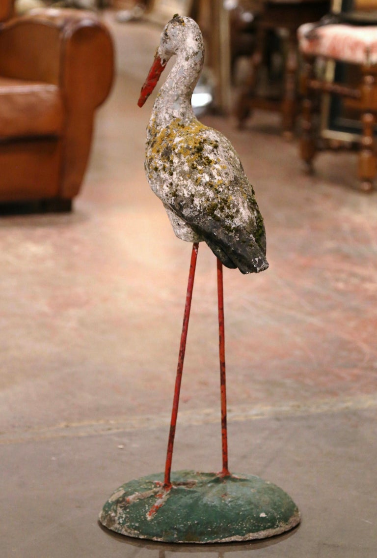 19th Century French Carved Concrete and Iron Weathered Crane Bird ...