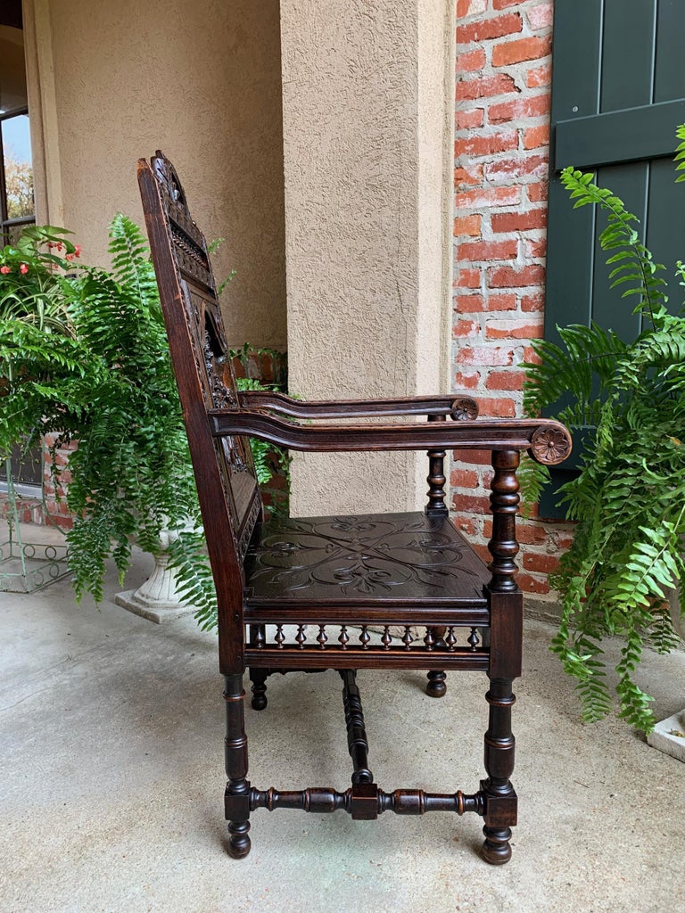 19th century French Carved Oak Arm Fireside Throne Chair Breton ...