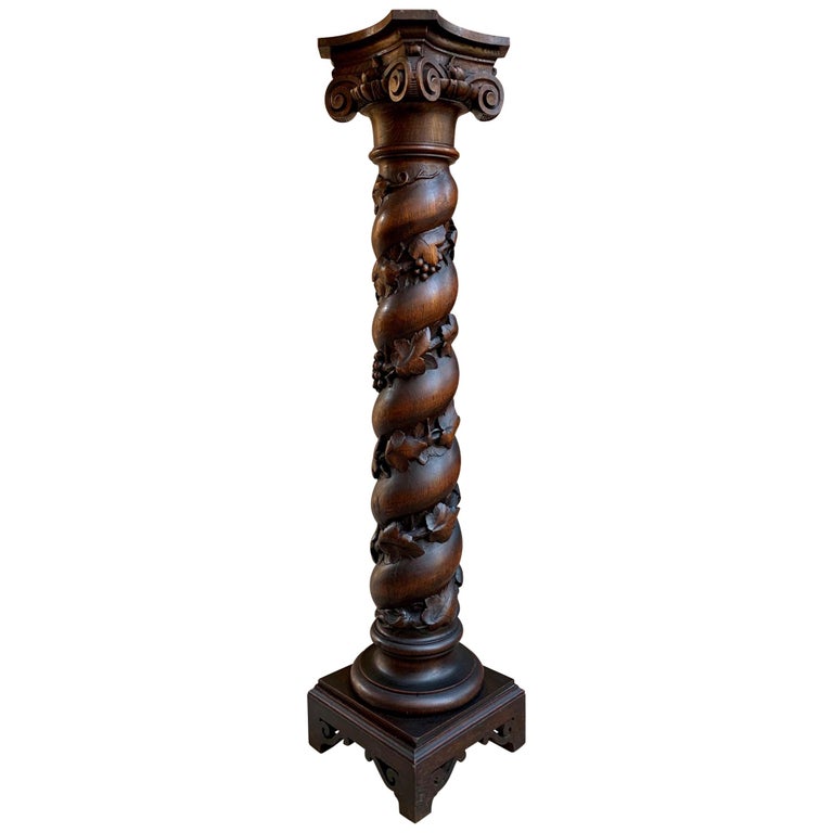19th century French Carved Oak Barley Twist Column Pedestal Plant ...