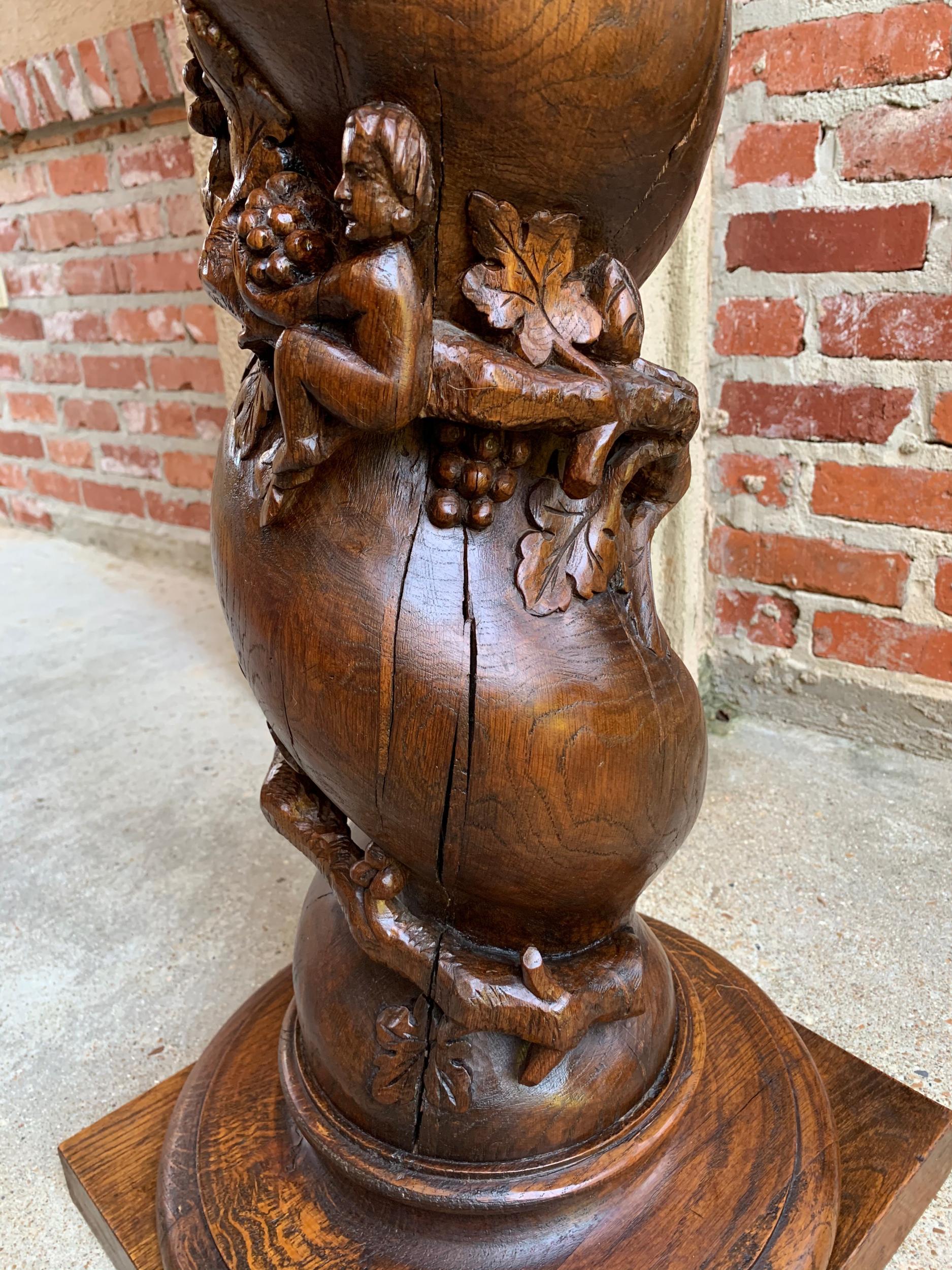 19th Century French Carved Oak Barley Twist Column Pedestal Stand ...