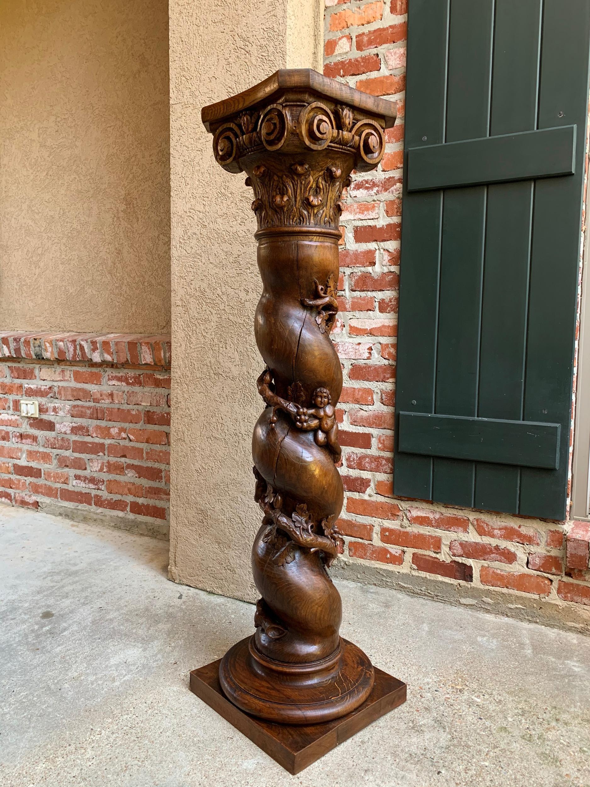 19th Century French Carved Oak Barley Twist Column Pedestal Stand ...