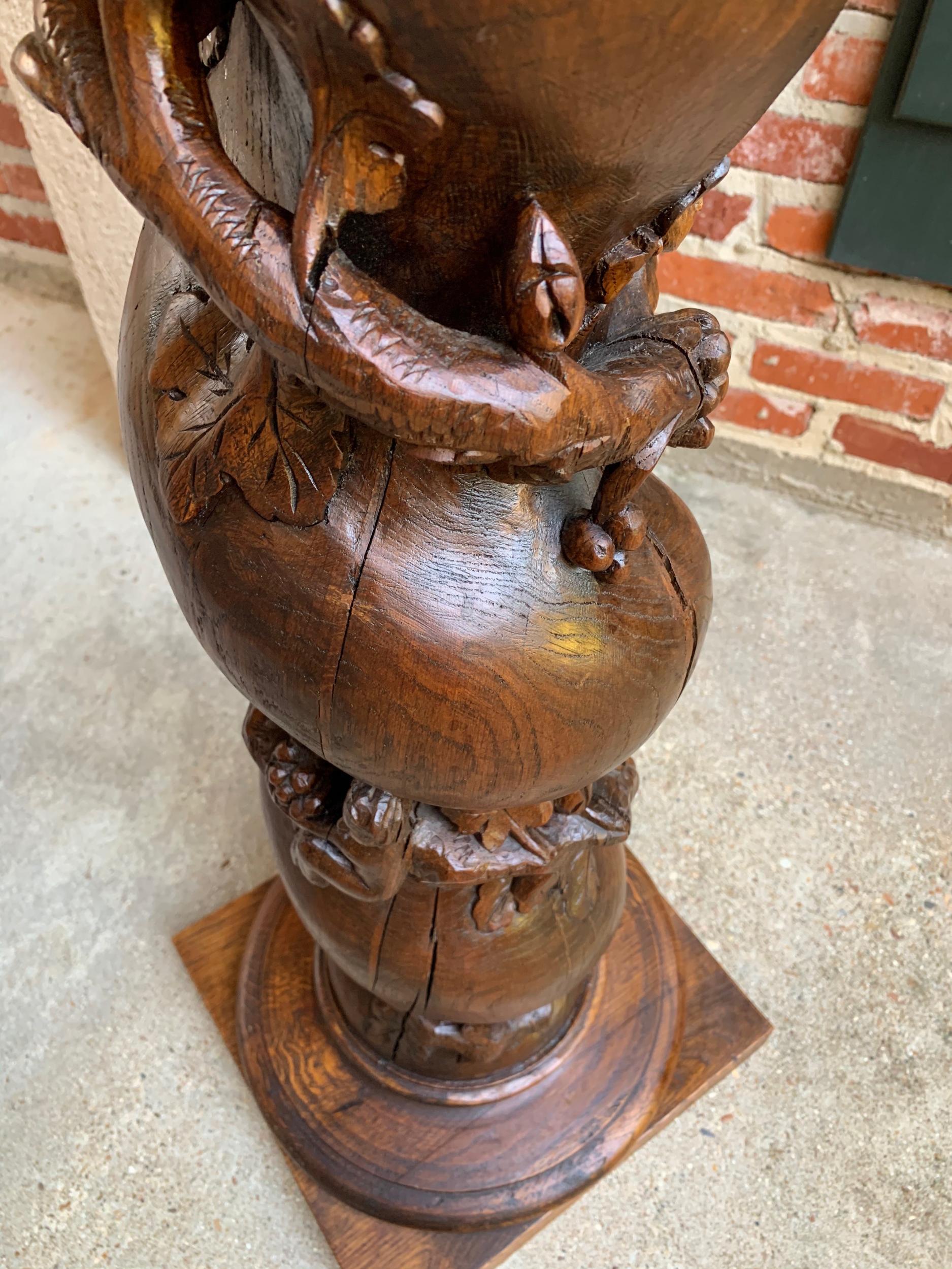 19th Century French Carved Oak Barley Twist Column Pedestal Stand ...