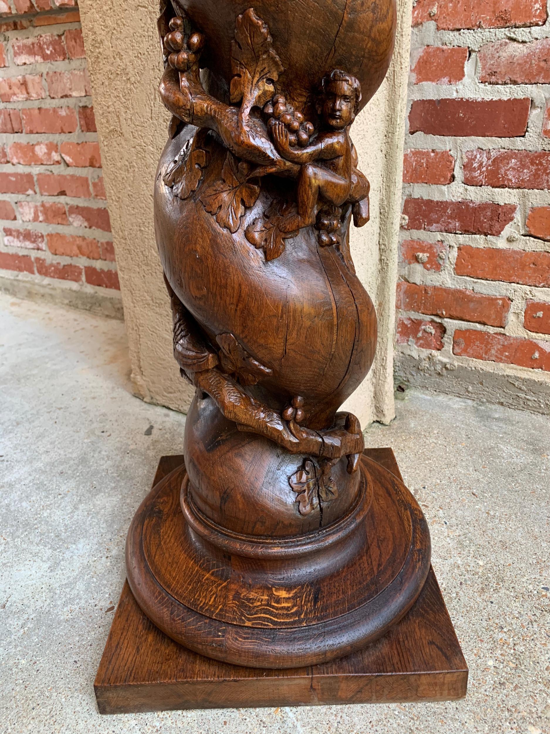 19th Century French Carved Oak Barley Twist Column Pedestal Stand ...