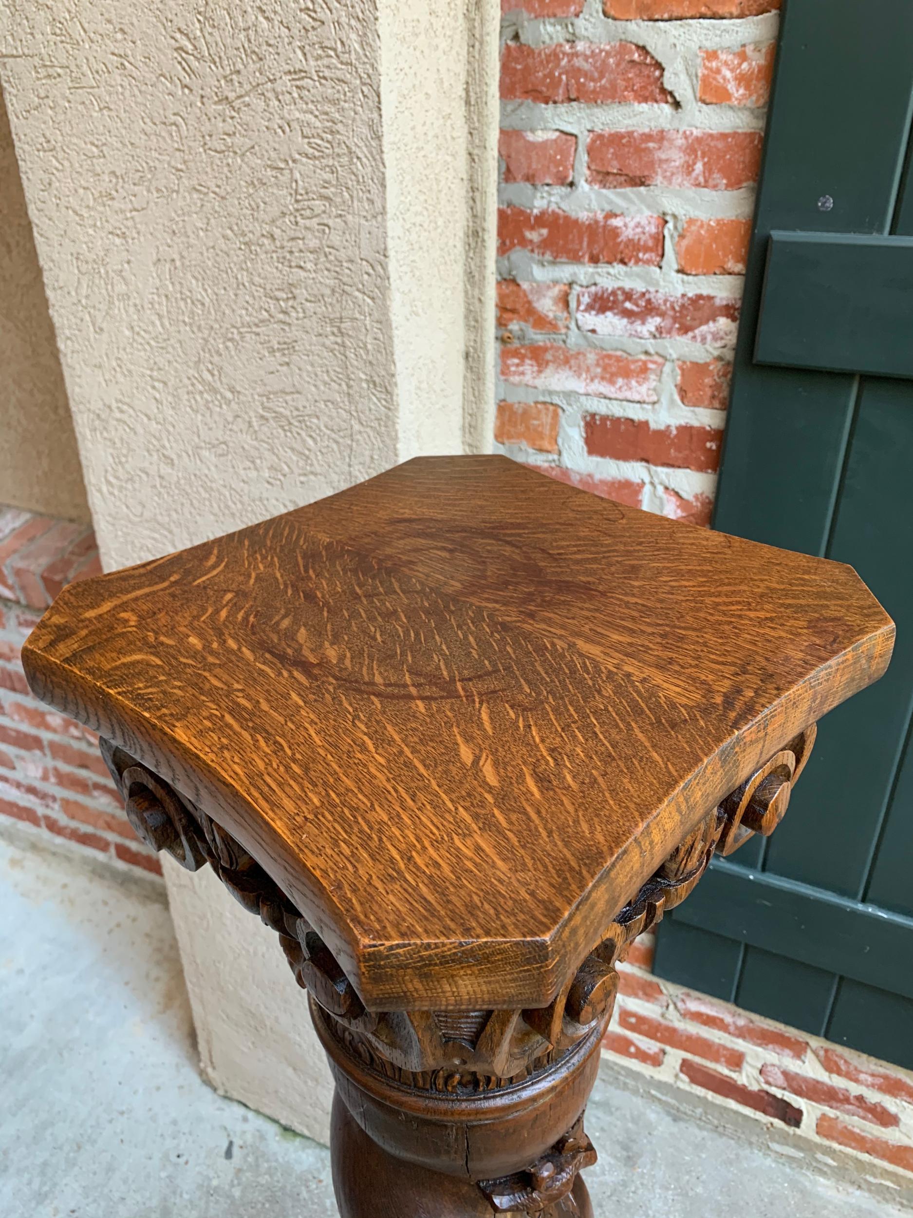 19th Century French Carved Oak Barley Twist Column Pedestal Stand ...