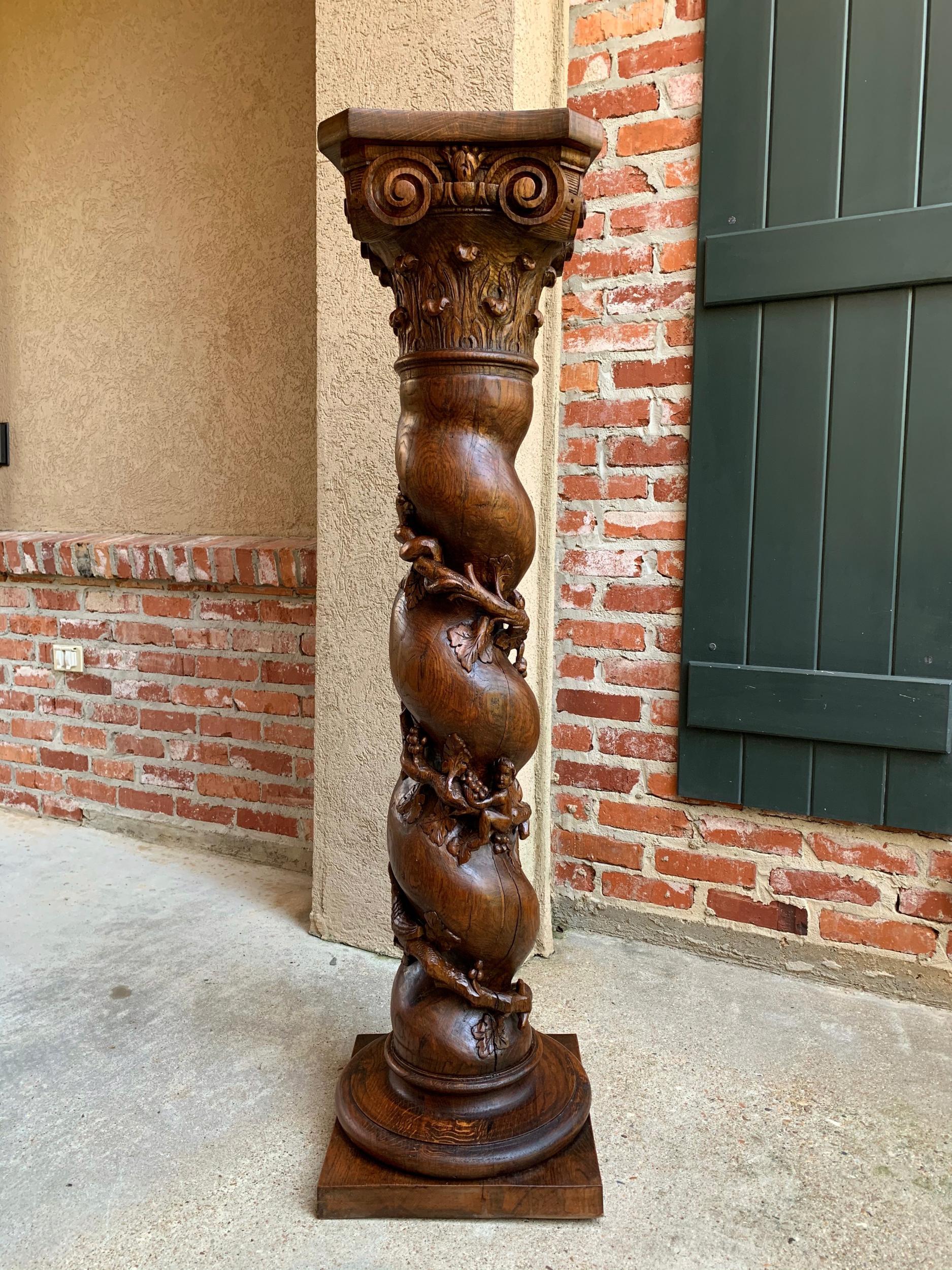 19th Century French Carved Oak Barley Twist Column Pedestal Stand ...