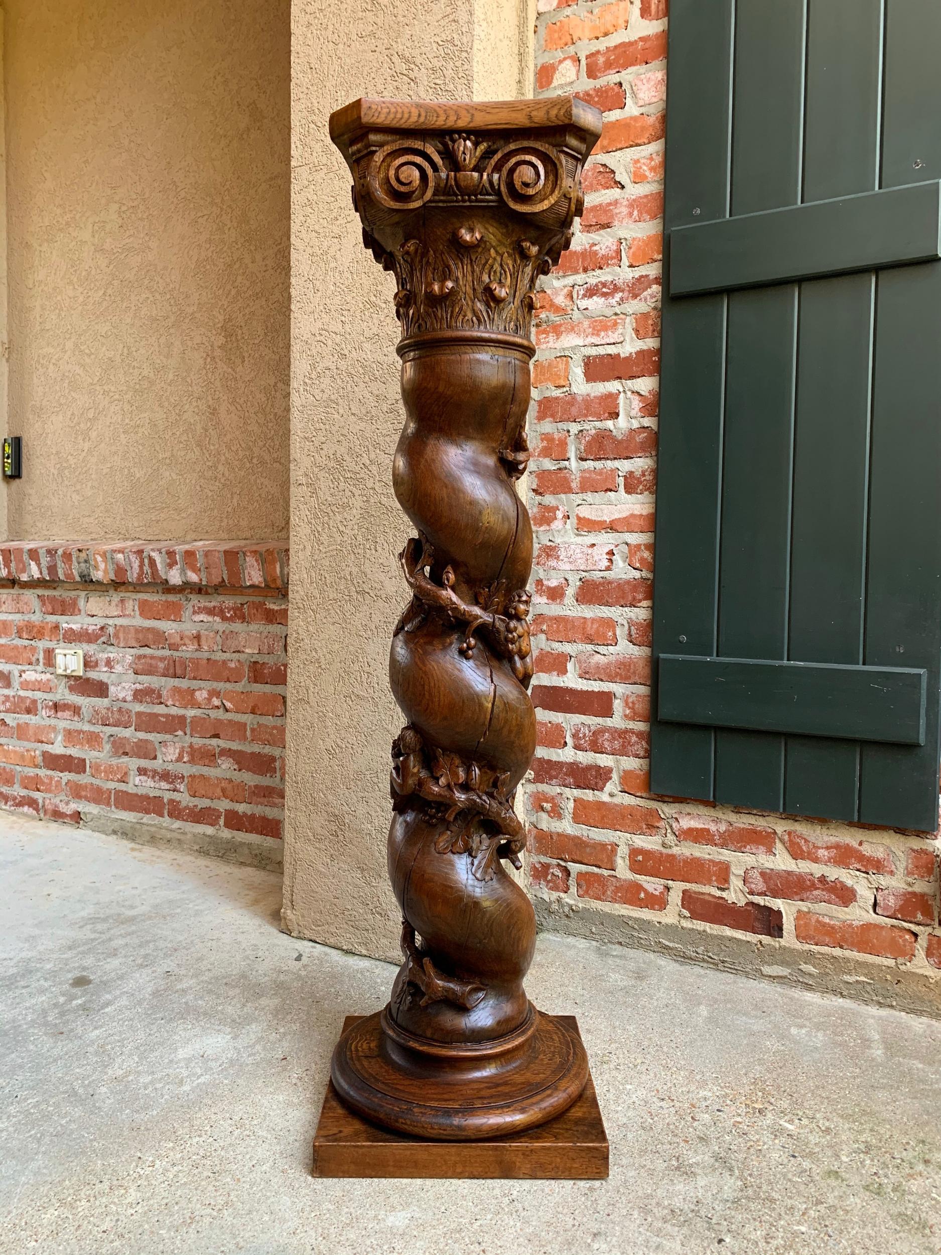 19th Century French Carved Oak Barley Twist Column Pedestal Stand ...