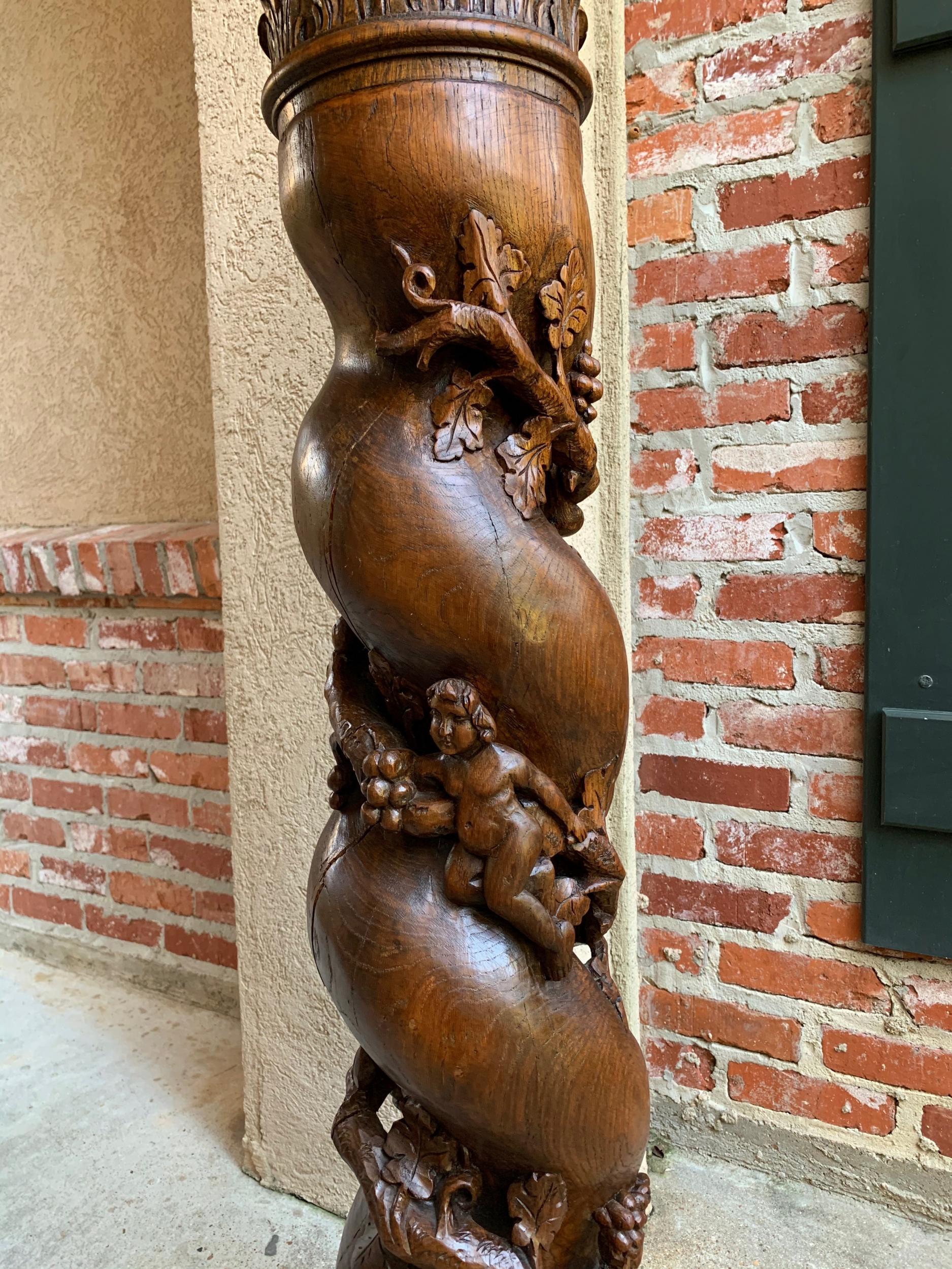 19th Century French Carved Oak Barley Twist Column Pedestal Stand ...