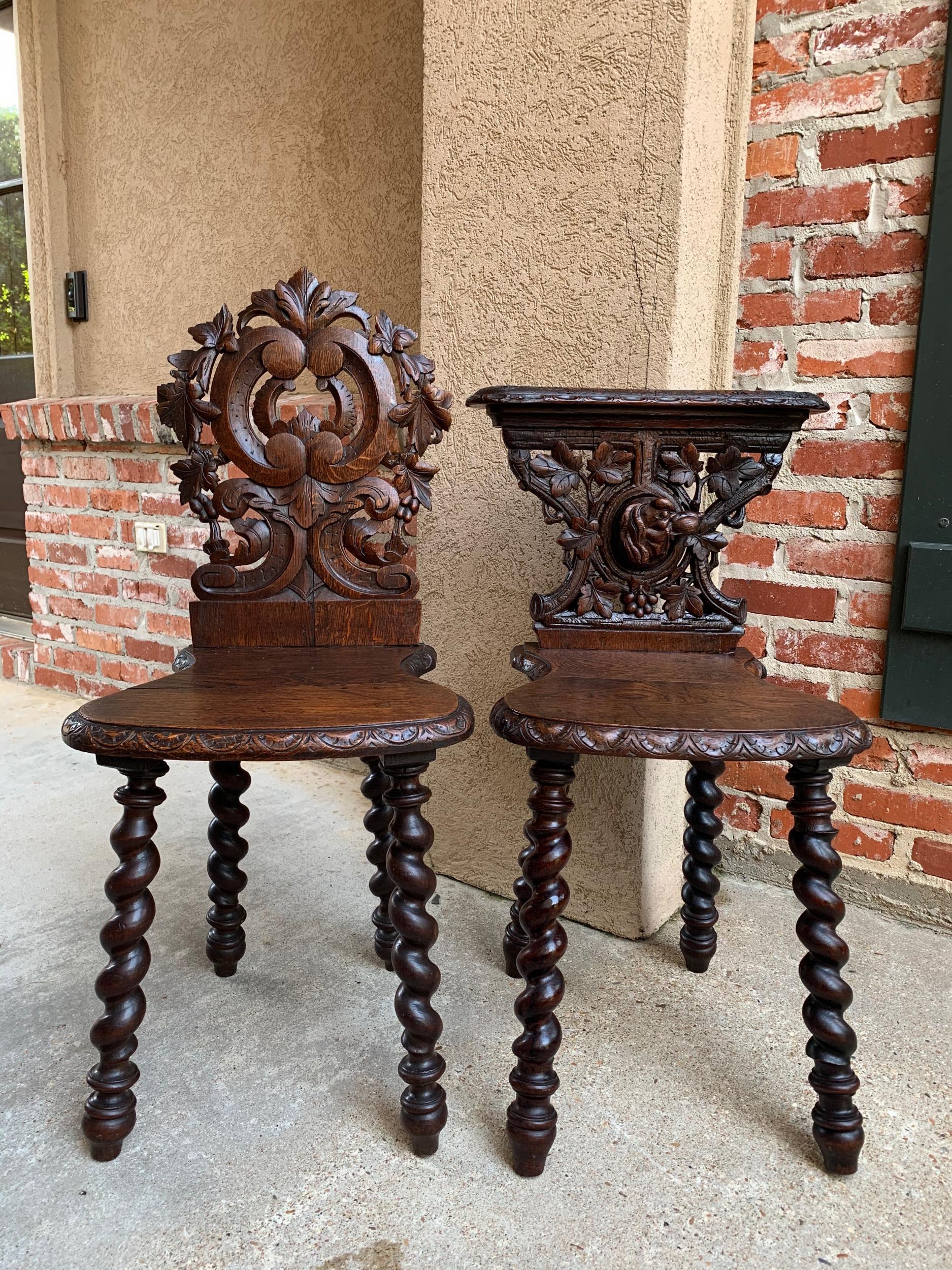 19th century French Carved Oak Black Forest Hunt Dog Side Chair Barley ...