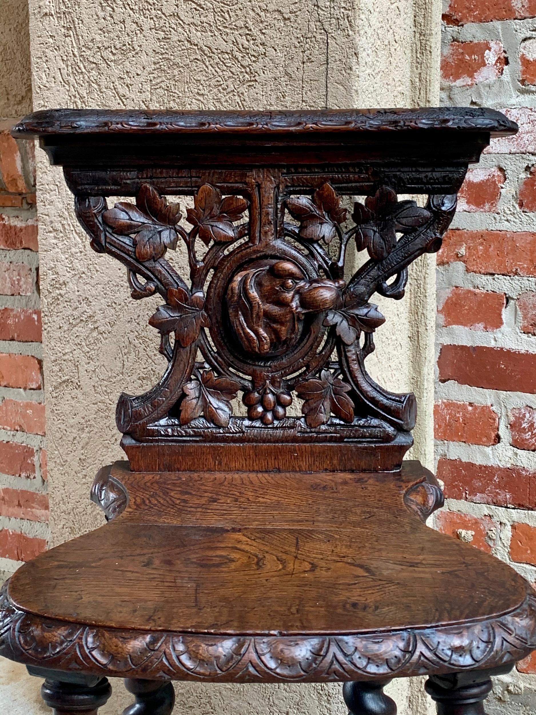 19th century French Carved Oak Black Forest Hunt Dog Side Chair Barley ...