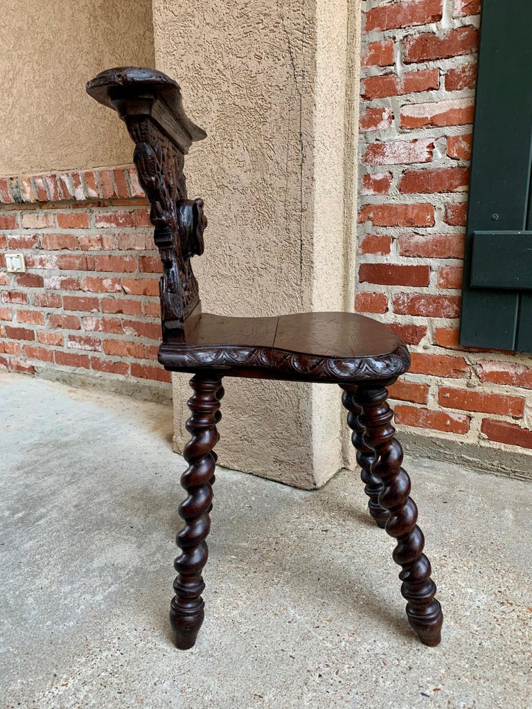 19th century French Carved Oak Black Forest Hunt Dog Side Chair Barley ...