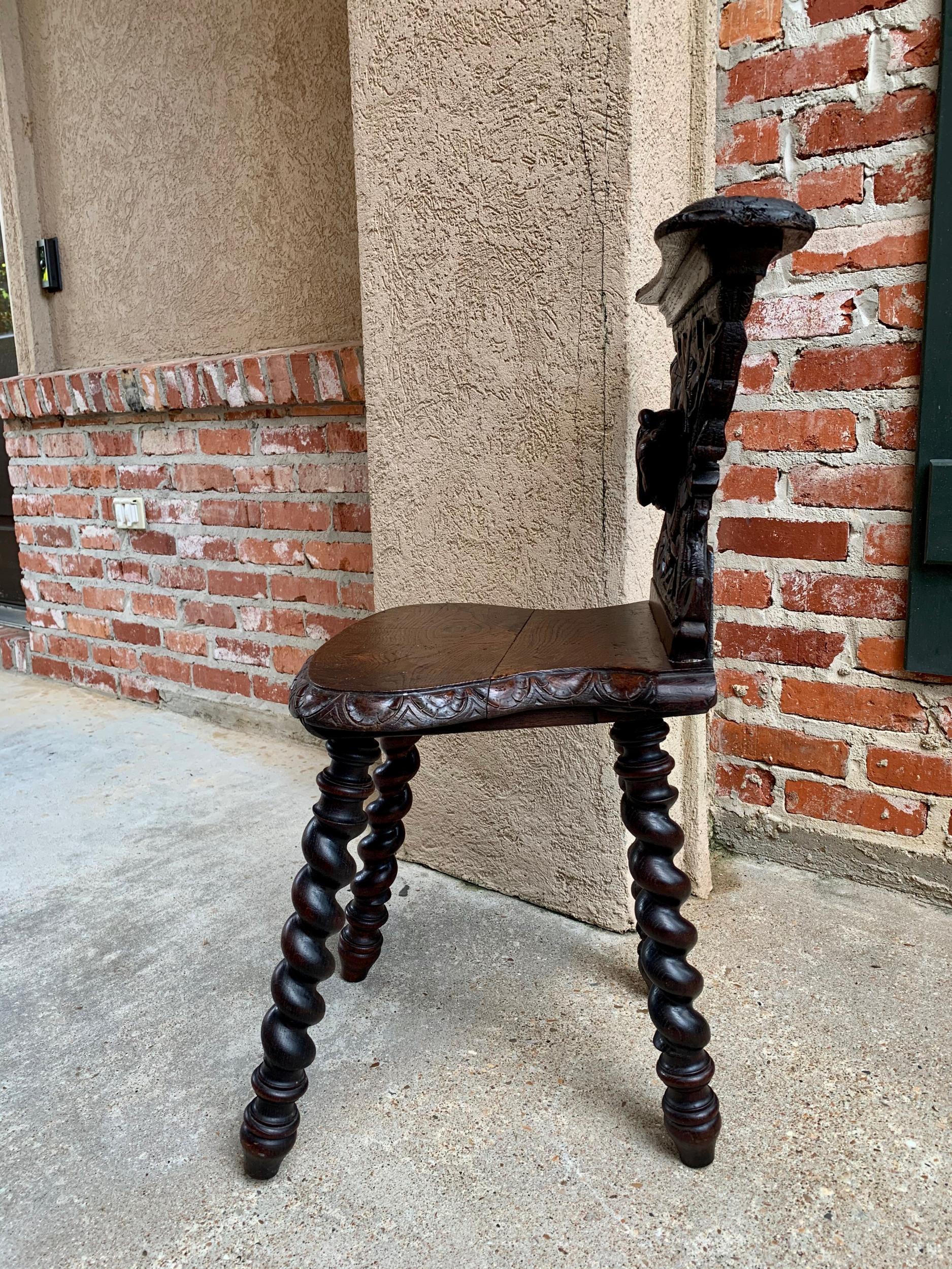 19th century French Carved Oak Black Forest Hunt Dog Side Chair Barley ...