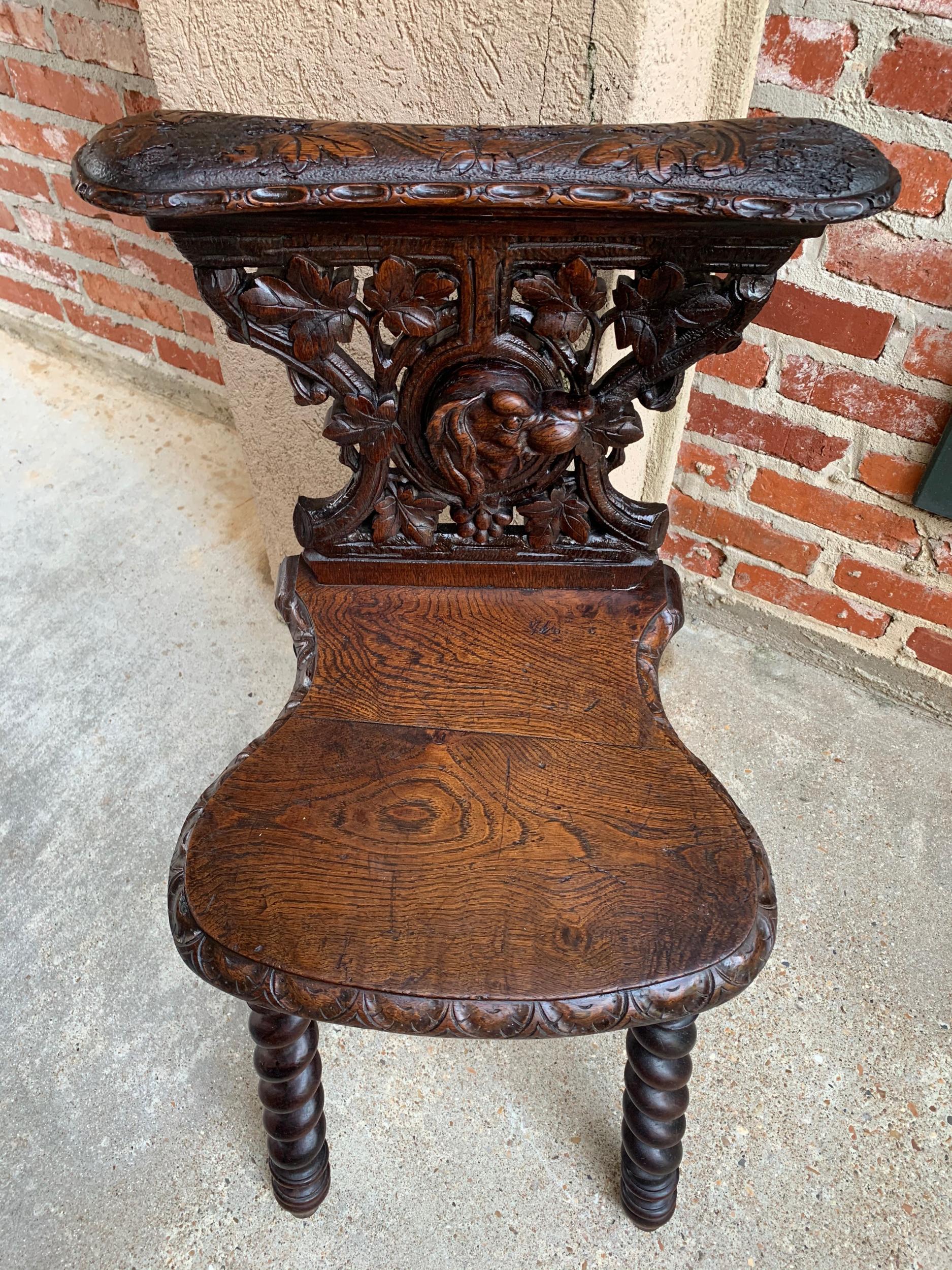 19th century French Carved Oak Black Forest Hunt Dog Side Chair Barley ...