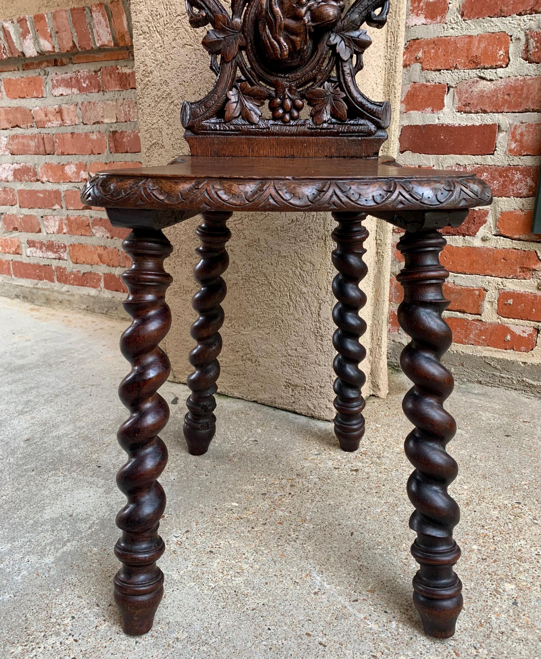 19th century French Carved Oak Black Forest Hunt Dog Side Chair Barley ...
