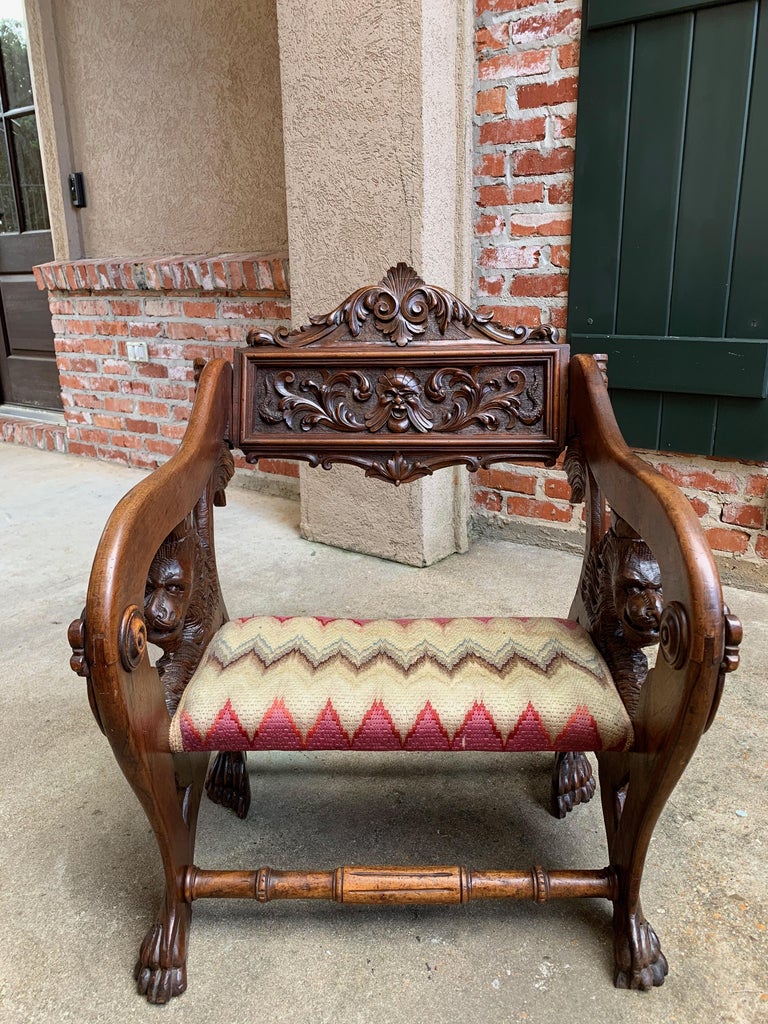 19th Century French Carved Oak Cathedral Altar Chair Gothic Lion ...