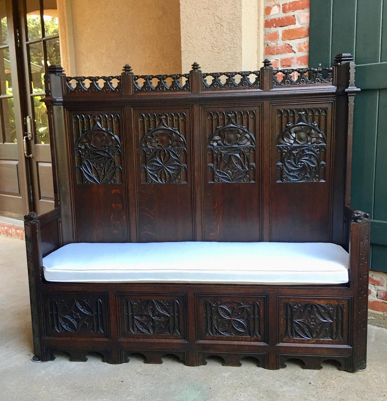 19th Century French Carved Oak Entry Hall Bench Gothic Chapel Pew ...