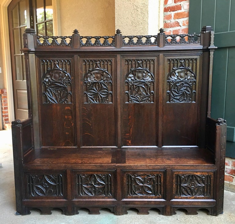 19th Century French Carved Oak Entry Hall Bench Gothic Chapel Pew ...