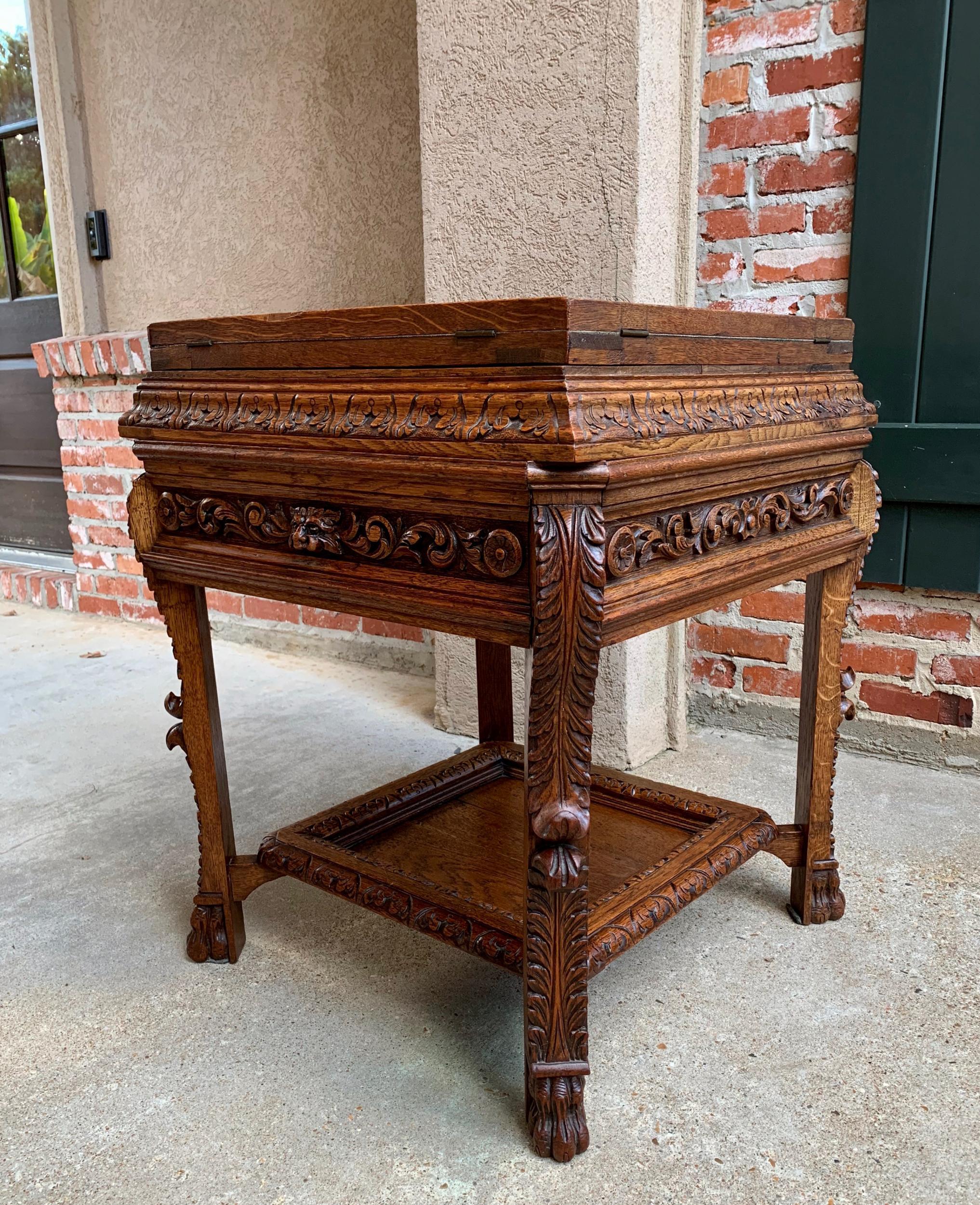 19th Century French Carved Oak Game Card Table Breton Brittany Flip Top ...
